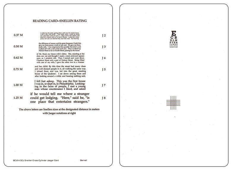 Snellen X Cyl Jaeger Card Jaeger Test Card Bernell Corporation